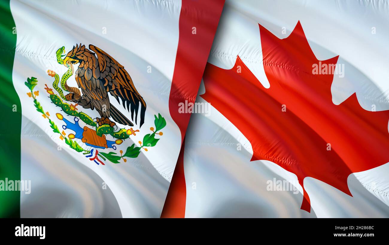 Mexico and Canada flags. 3D Waving flag design. Mexico Canada flag ...