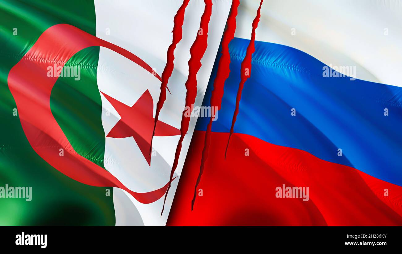 Algeria and Russia flags with scar concept. Waving flag 3D rendering ...
