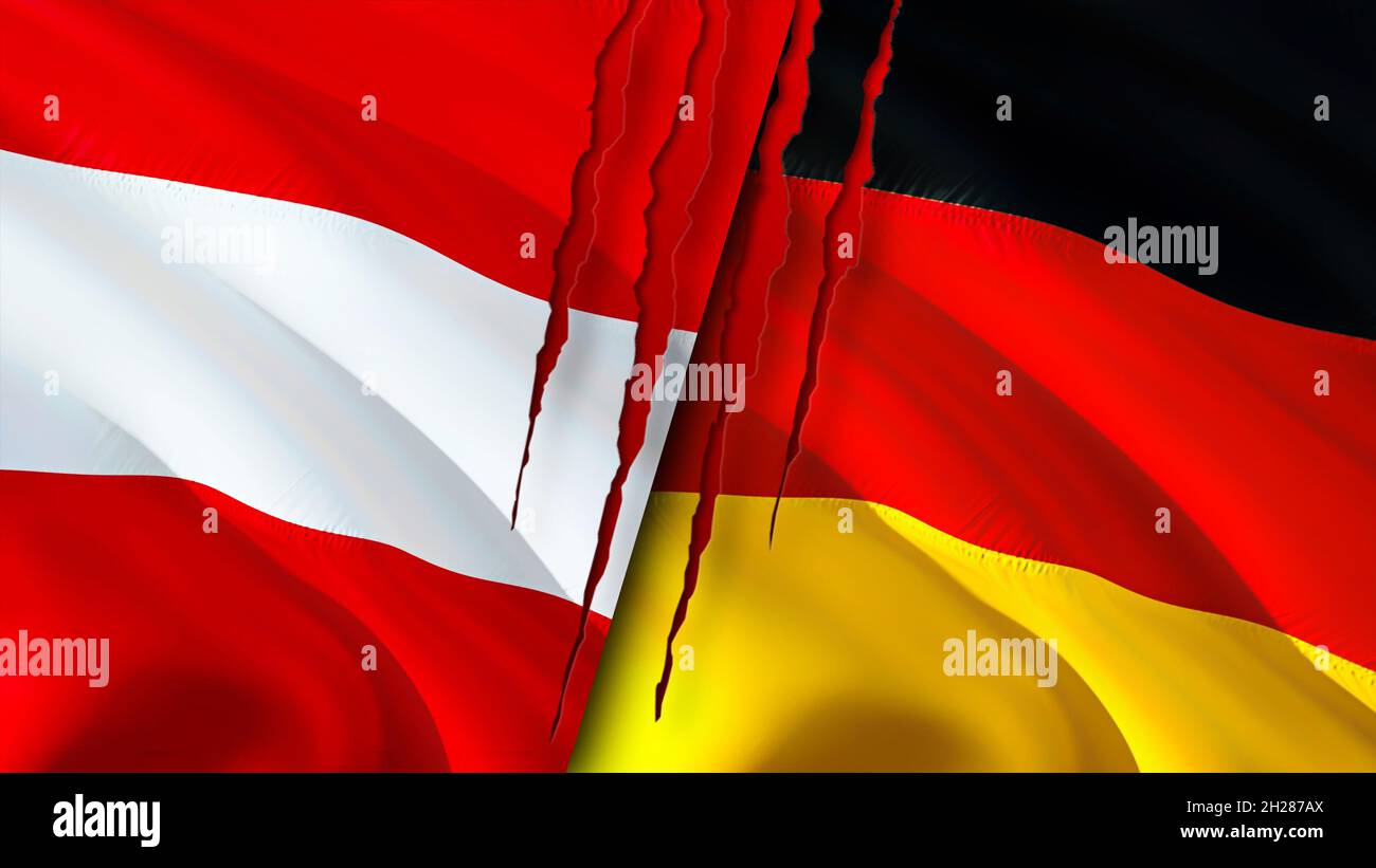 Austria and Germany flags with scar concept. Waving flag,3D rendering ...
