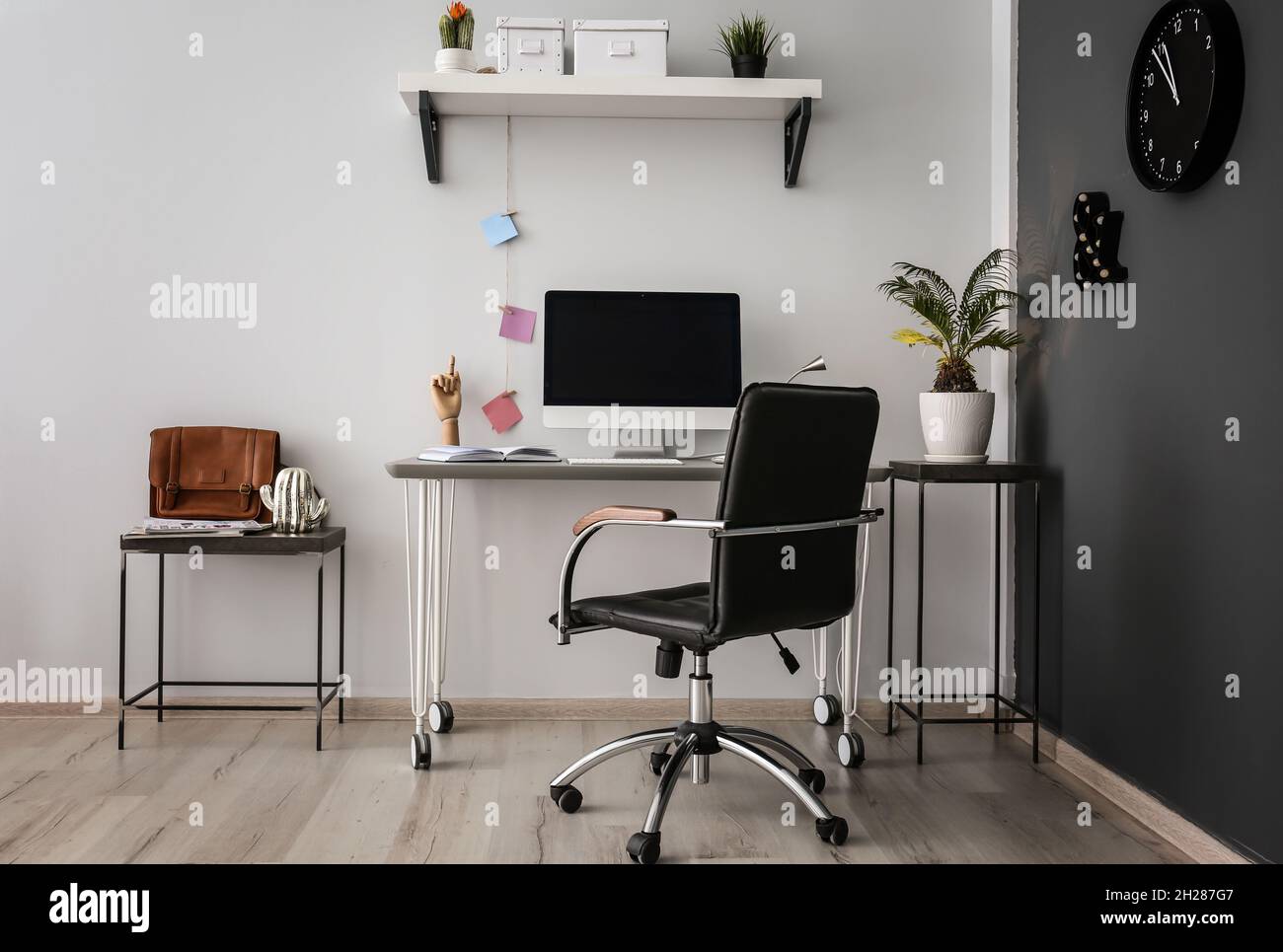 Comfortable workplace with computer on desk in home office Stock Photo ...
