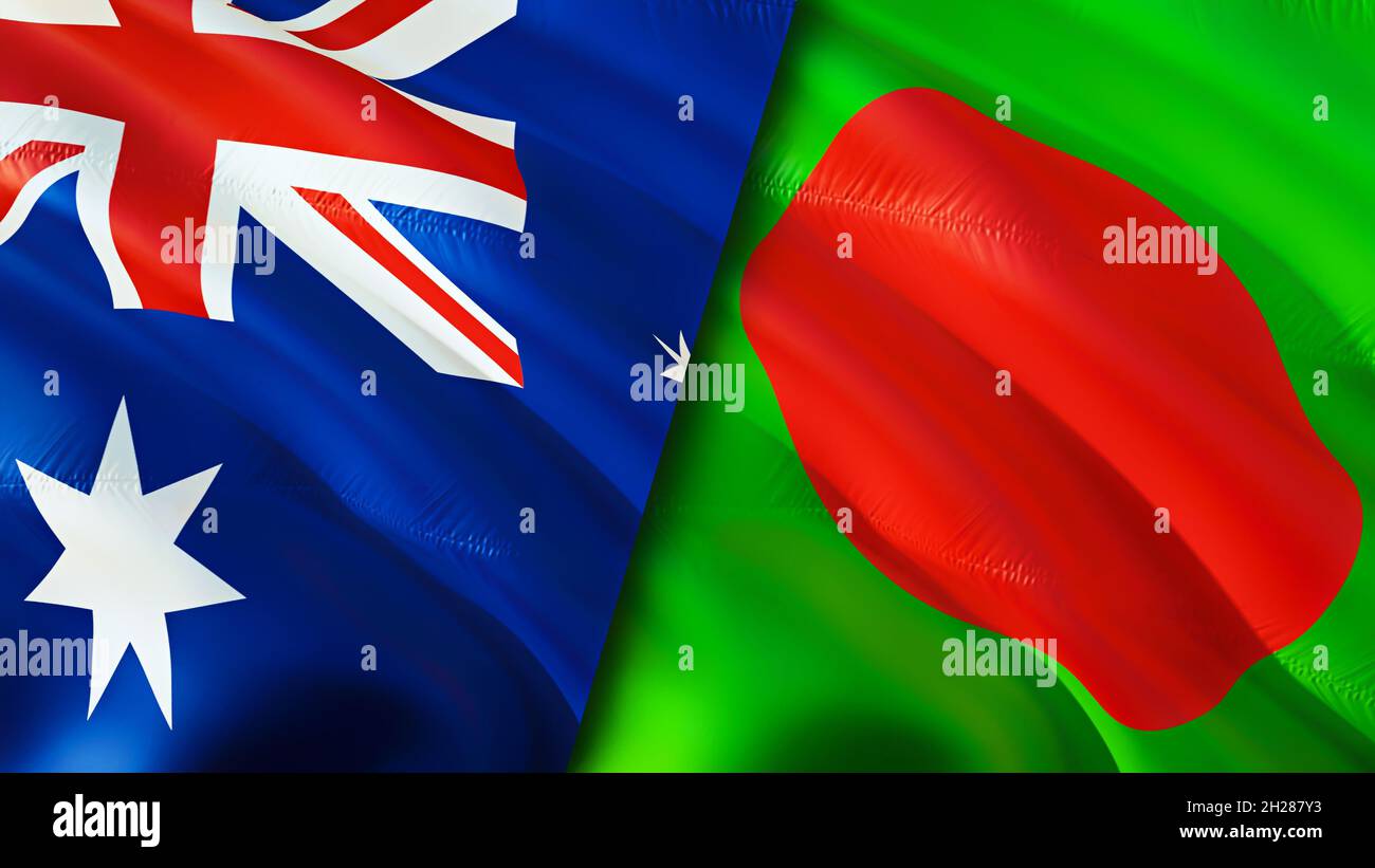 Australia and Bangladesh flags. 3D Waving flag design. Australia ...