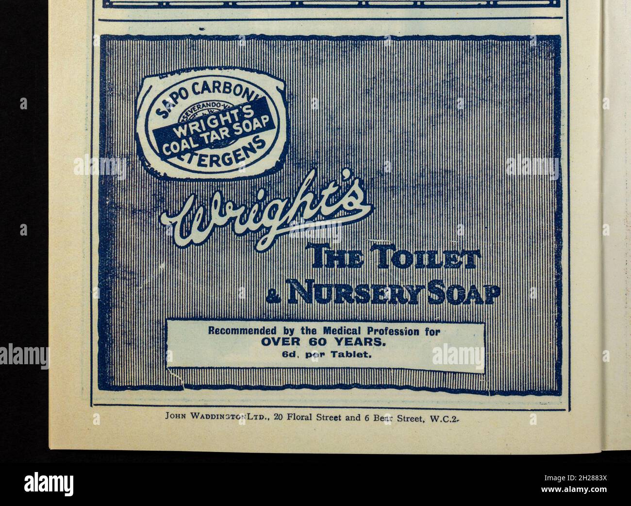 Advert for Wright's toilet soap inside a (replica) 1920's programme for ...