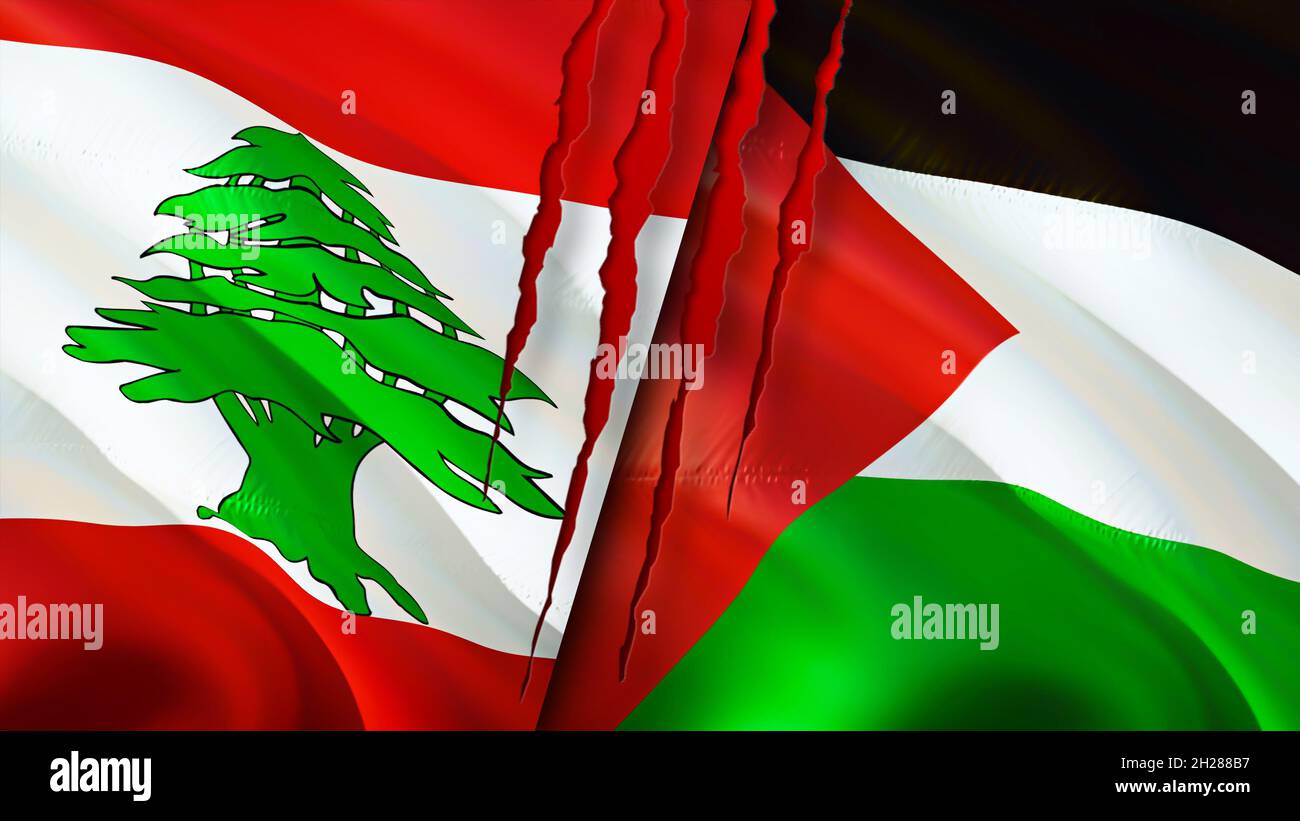 Lebanon and Palestine flags with scar concept. Waving flag,3D rendering ...