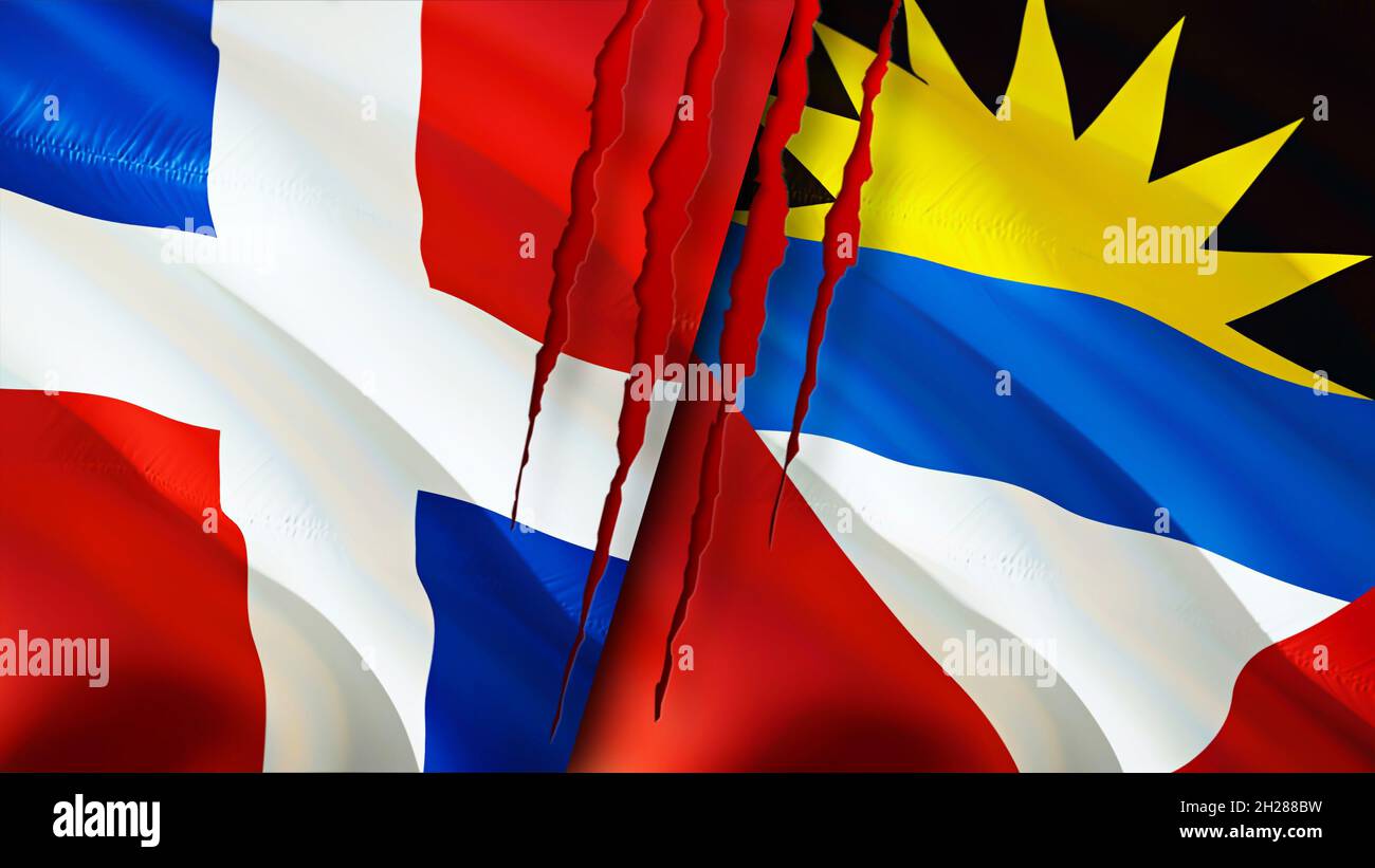 Dominicana and Antigua and Barbuda flags with scar concept. Waving flag ...