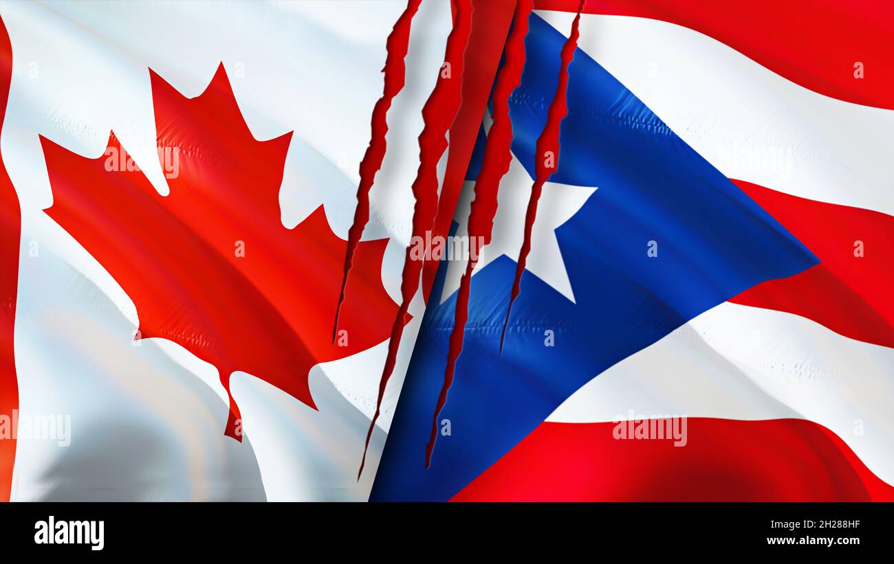 Canada and Puerto Rico flags with scar concept. Waving flag,3D ...