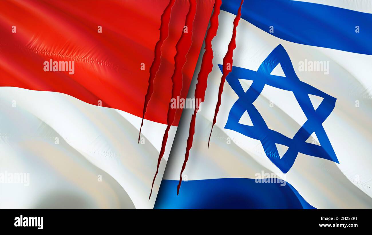 Indonesia and Israel flags with scar concept. Waving flag,3D rendering ...