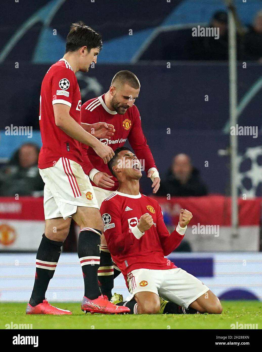 Manchester United's Harry Maguire, Luke Shaw and Cristiano Ronaldo ...