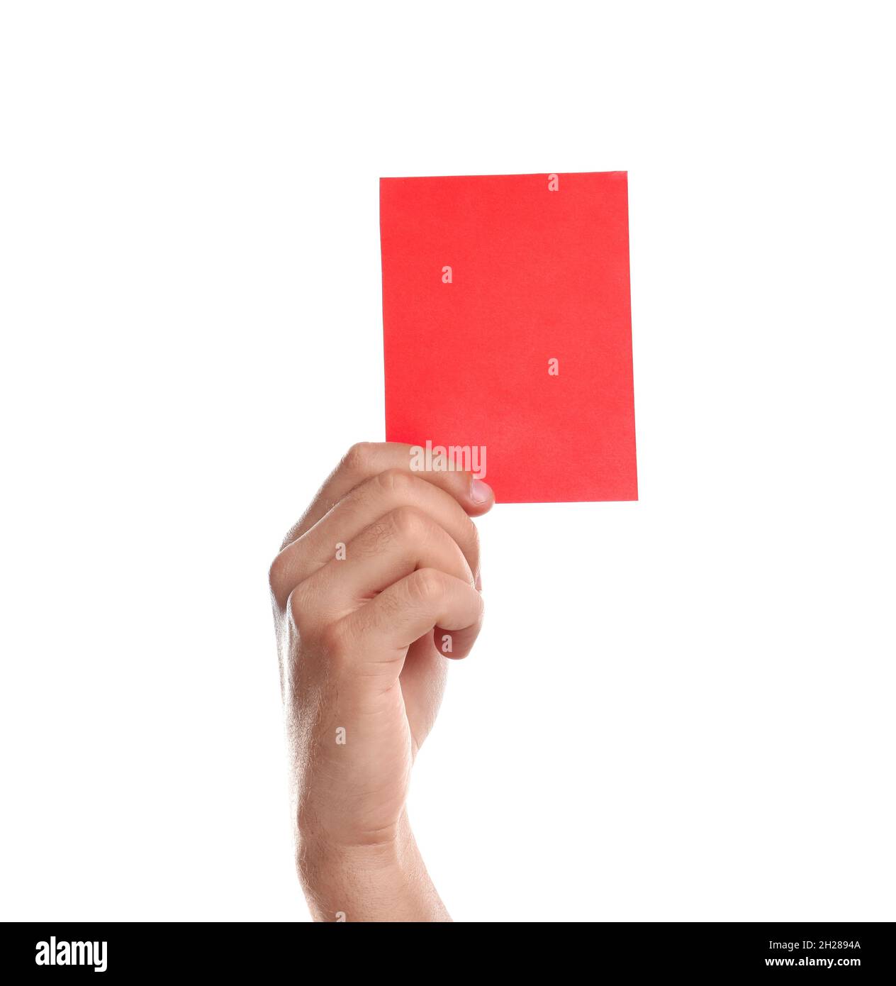 Football referee holding red card on white background, closeup Stock ...