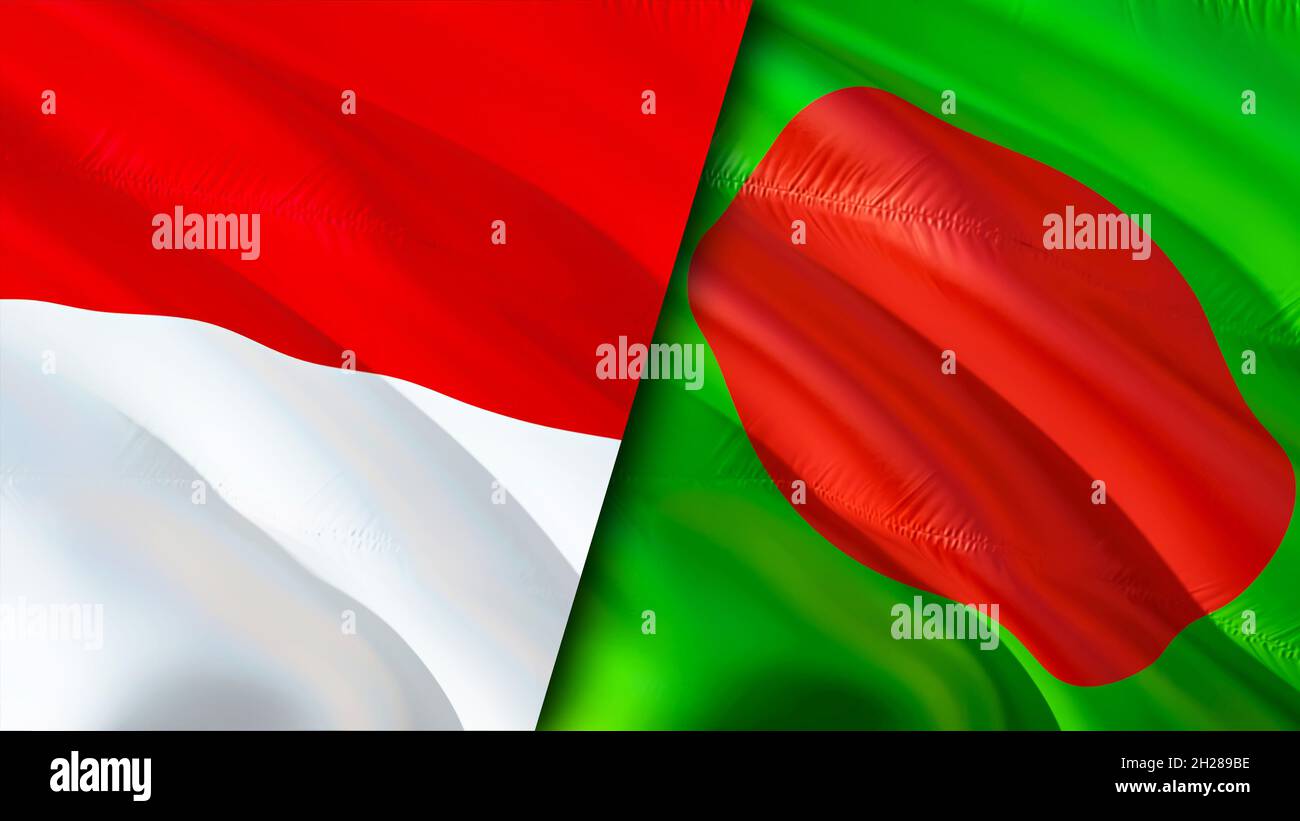 Monaco and Bangladesh flags. 3D Waving flag design. Bangladesh Monaco ...