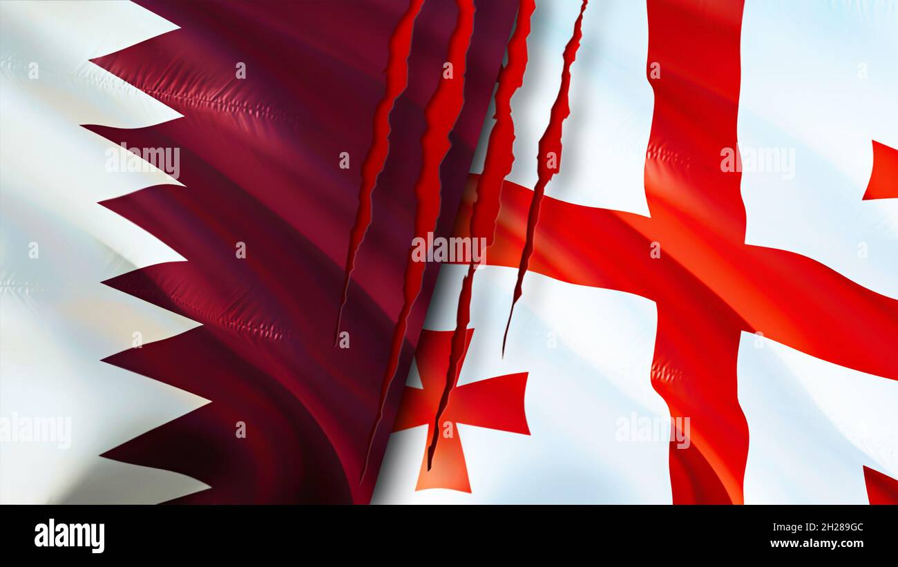 Qatar and Georgia flags with scar concept. Waving flag,3D rendering ...