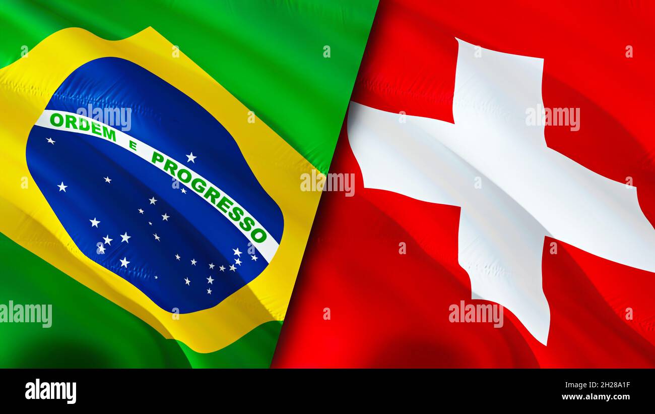Brazil and Switzerland flags. 3D Waving flag design. Brazil Switzerland ...