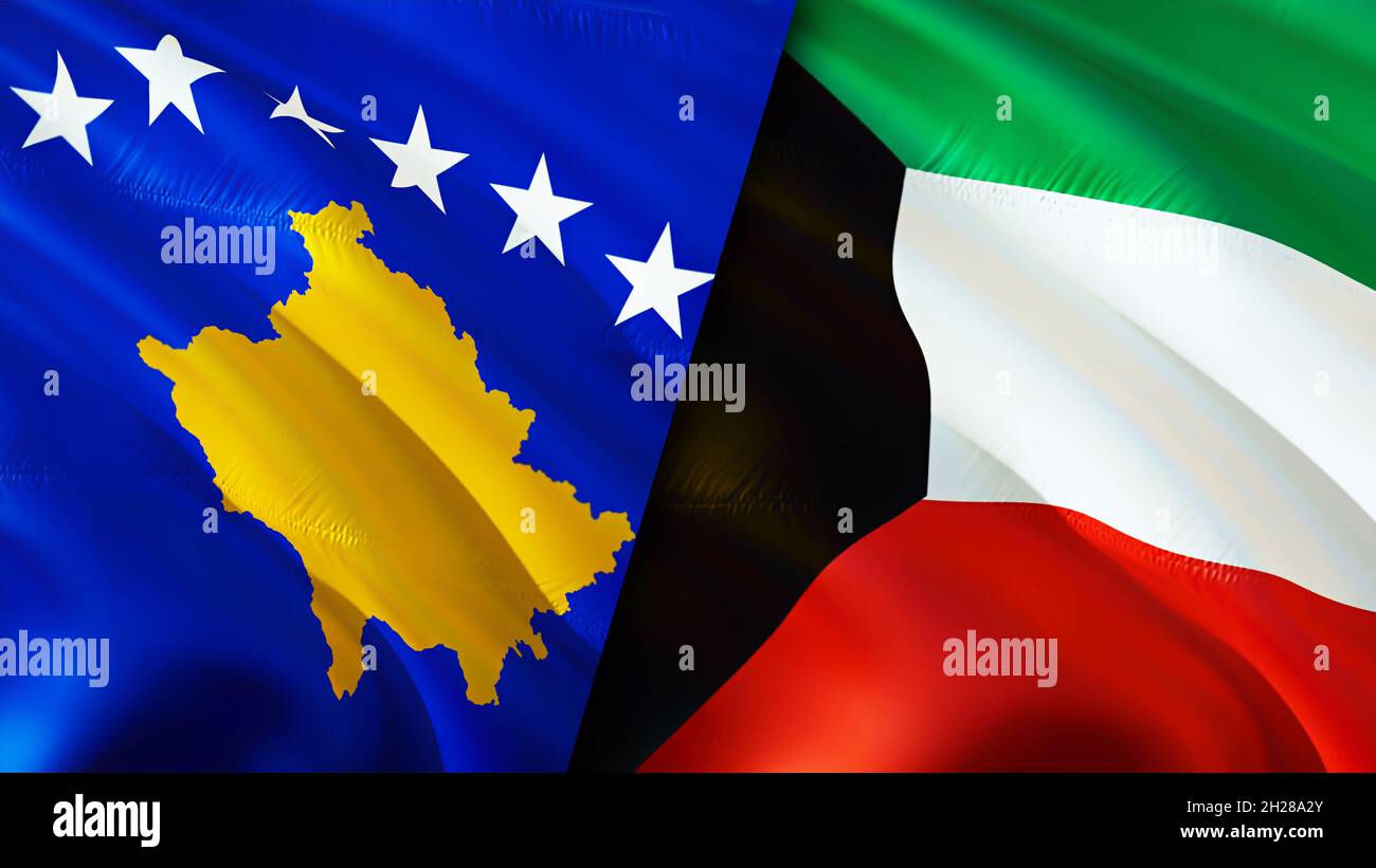 Kosovo and Kuwait flags. 3D Waving flag design. Kuwait Kosovo flag ...