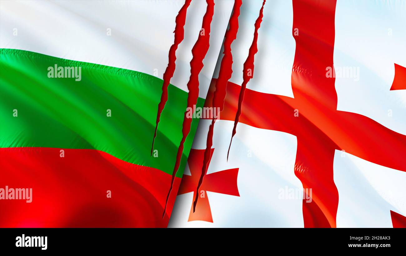 Bulgaria and Georgia flags with scar concept. Waving flag,3D rendering ...