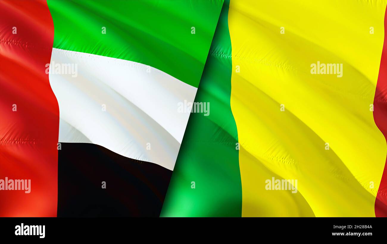 Emirates and Mali flags. 3D Waving flag design. Mali United Arab ...