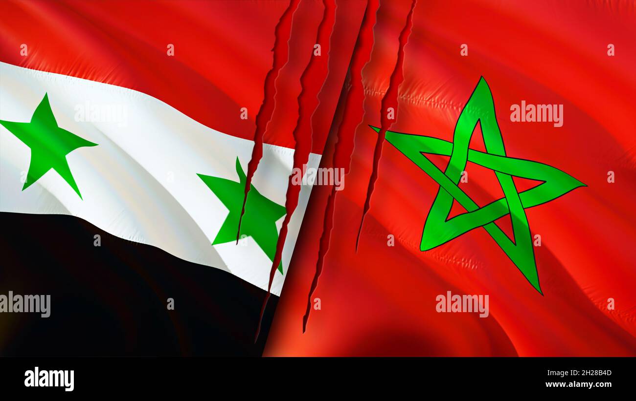 Syria and Morocco flags with scar concept. Waving flag,3D rendering ...