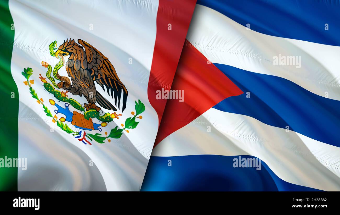 Mexico and Cuba flags. 3D Waving flag design. Mexico Cuba flag, picture ...
