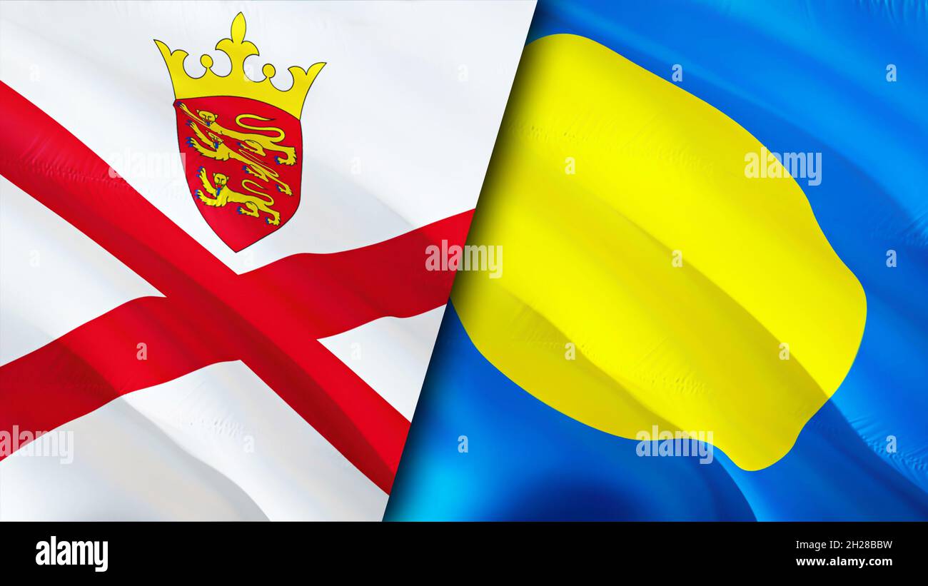 Jersey and Palau flags. 3D Waving flag design. Palau Jersey flag ...
