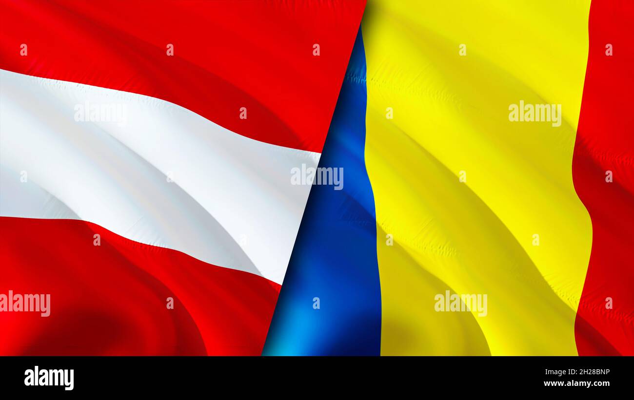 Austria and Romania flags. 3D Waving flag design. Austria Romania flag ...