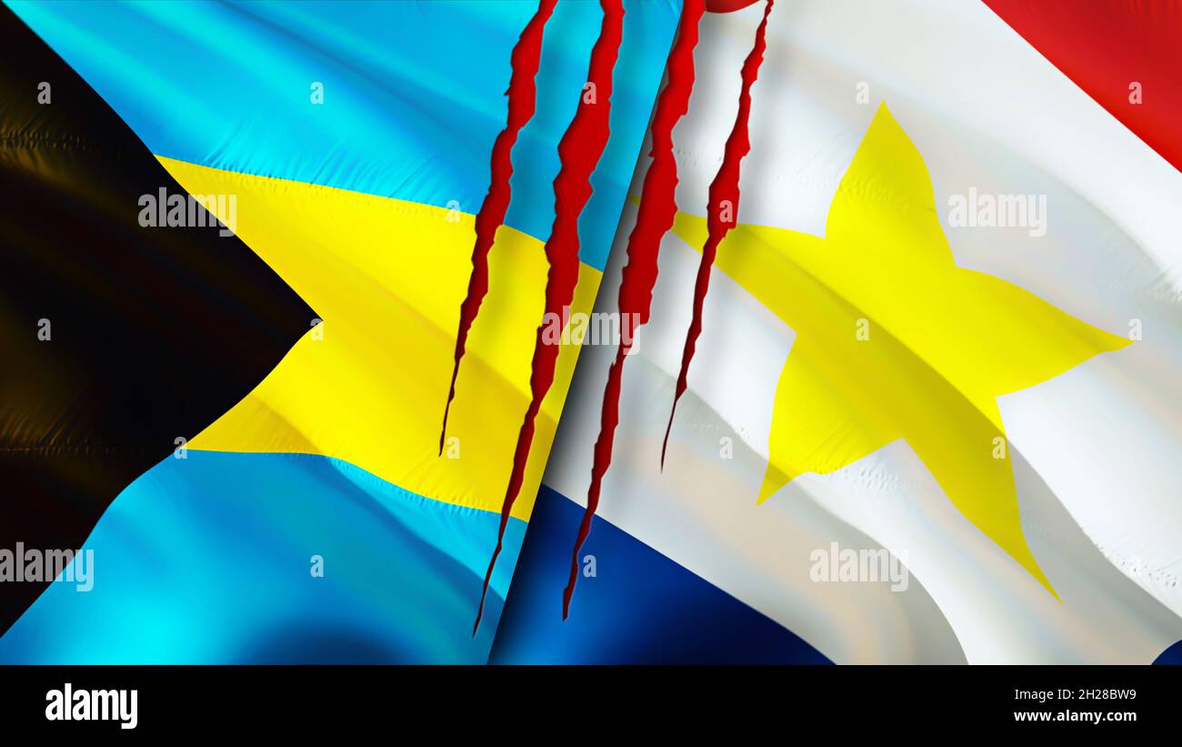 Bahamas and Saba Island flags with scar concept. Waving flag,3D ...
