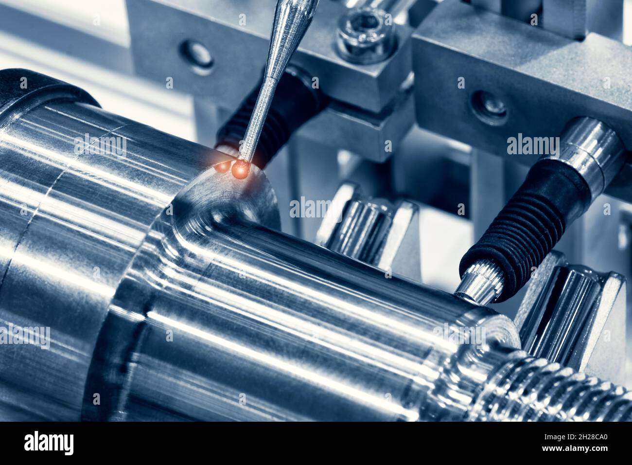 Operator inspection dimension metal parts by CMM after machining ...