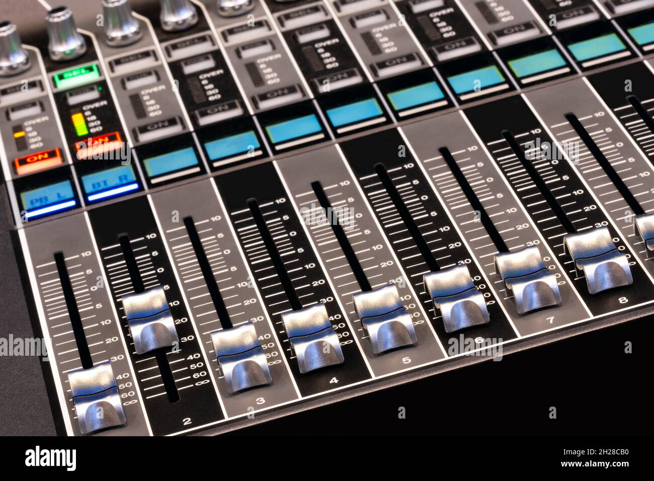 Audio sound DJ mixer control panel remote for music keyboard. close up ...