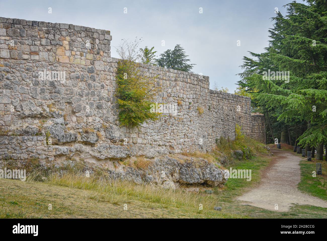 Burgos, Spain - 16 Oct 2021: The historic stone walls of Burgos Castle ...
