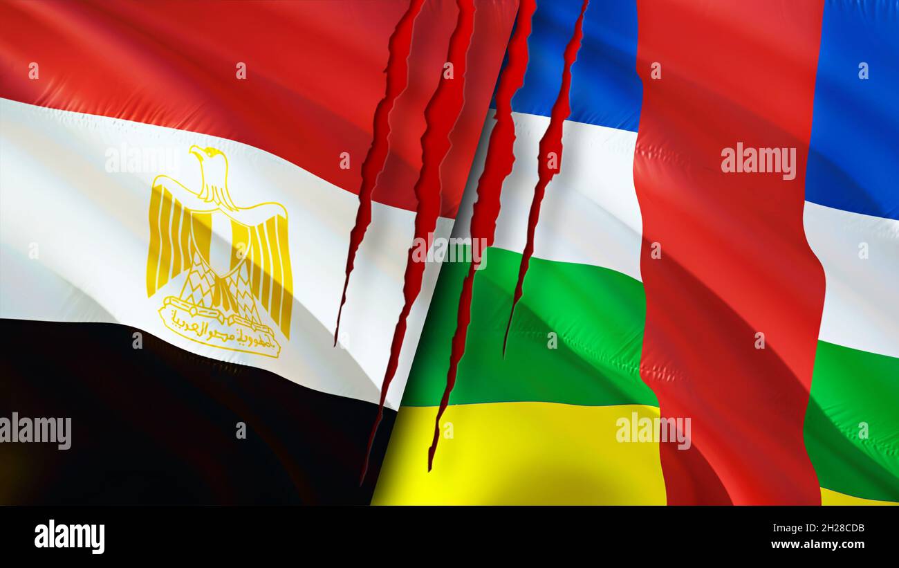 Egypt and Central African Republic flags with scar concept. Waving flag ...
