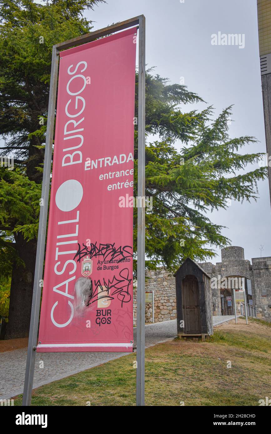 Burgos, Spain - 16 Oct 2021: The historic stone walls of Burgos Castle ...