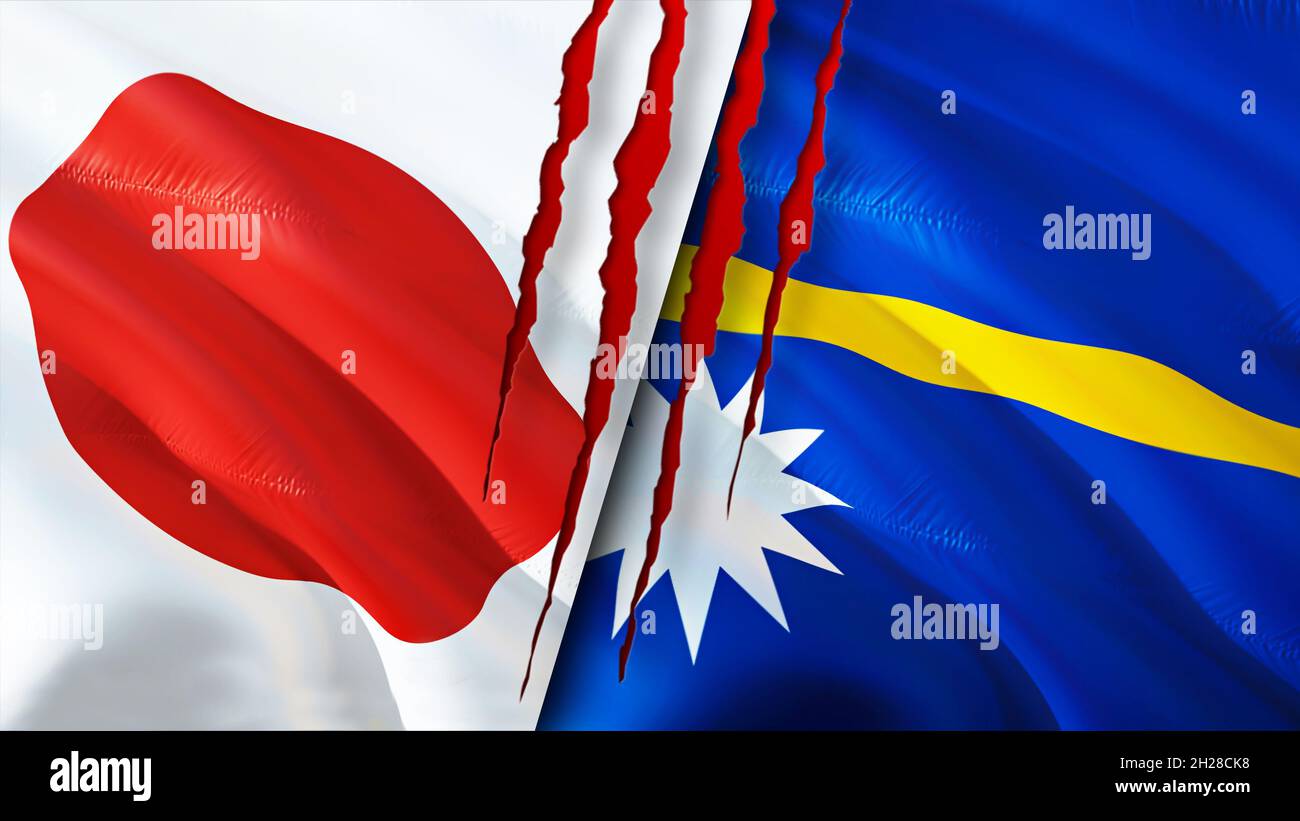 Japan and Nauru flags with scar concept. Waving flag,3D rendering ...