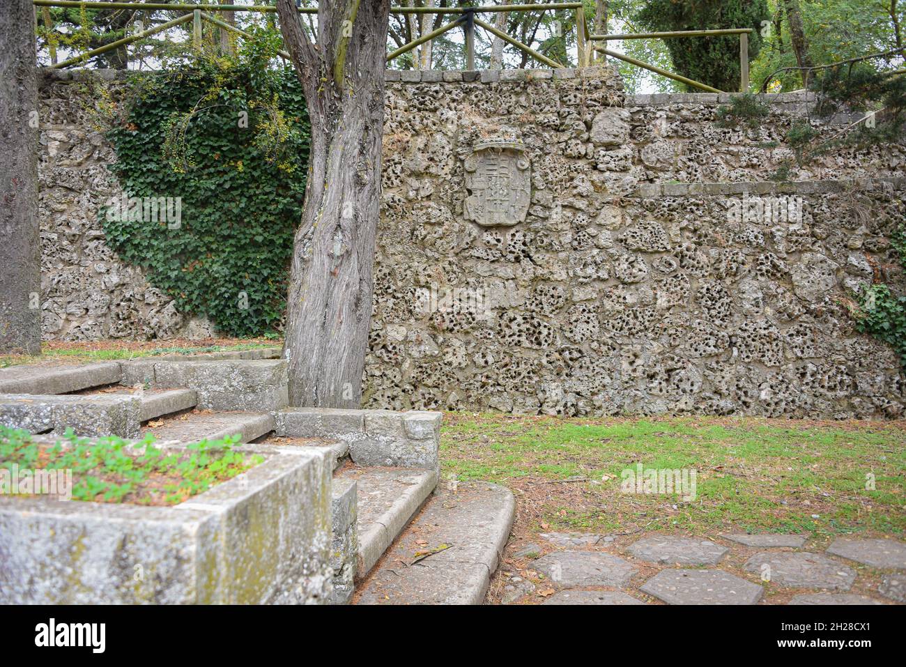Burgos, Spain - 16 Oct 2021: The historic stone walls of Burgos Castle ...