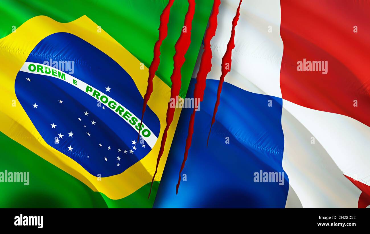 Brazil and Panama flags with scar concept. Waving flag 3D rendering ...
