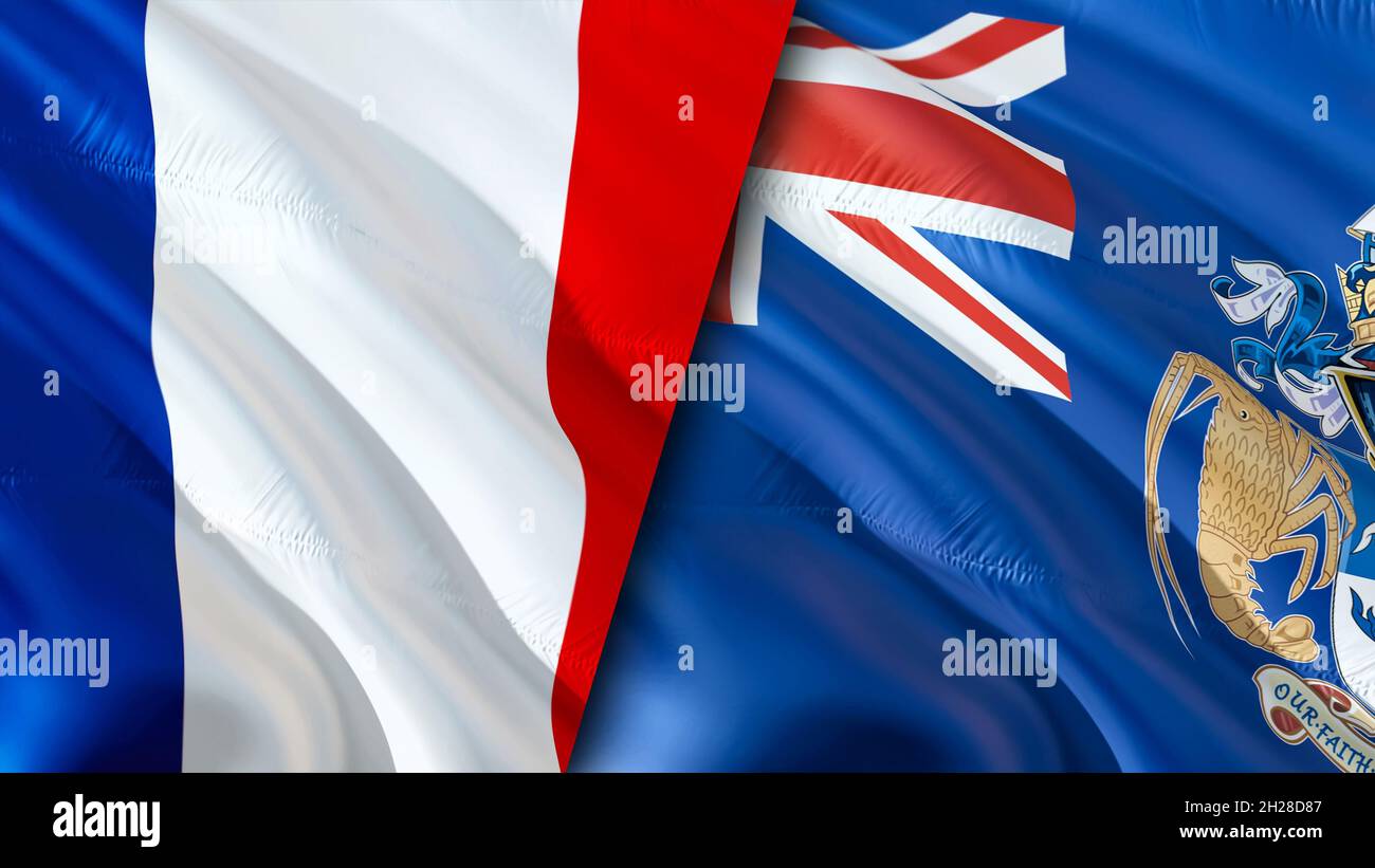 France and Tristan da Cunha flags. 3D Waving flag design. France ...