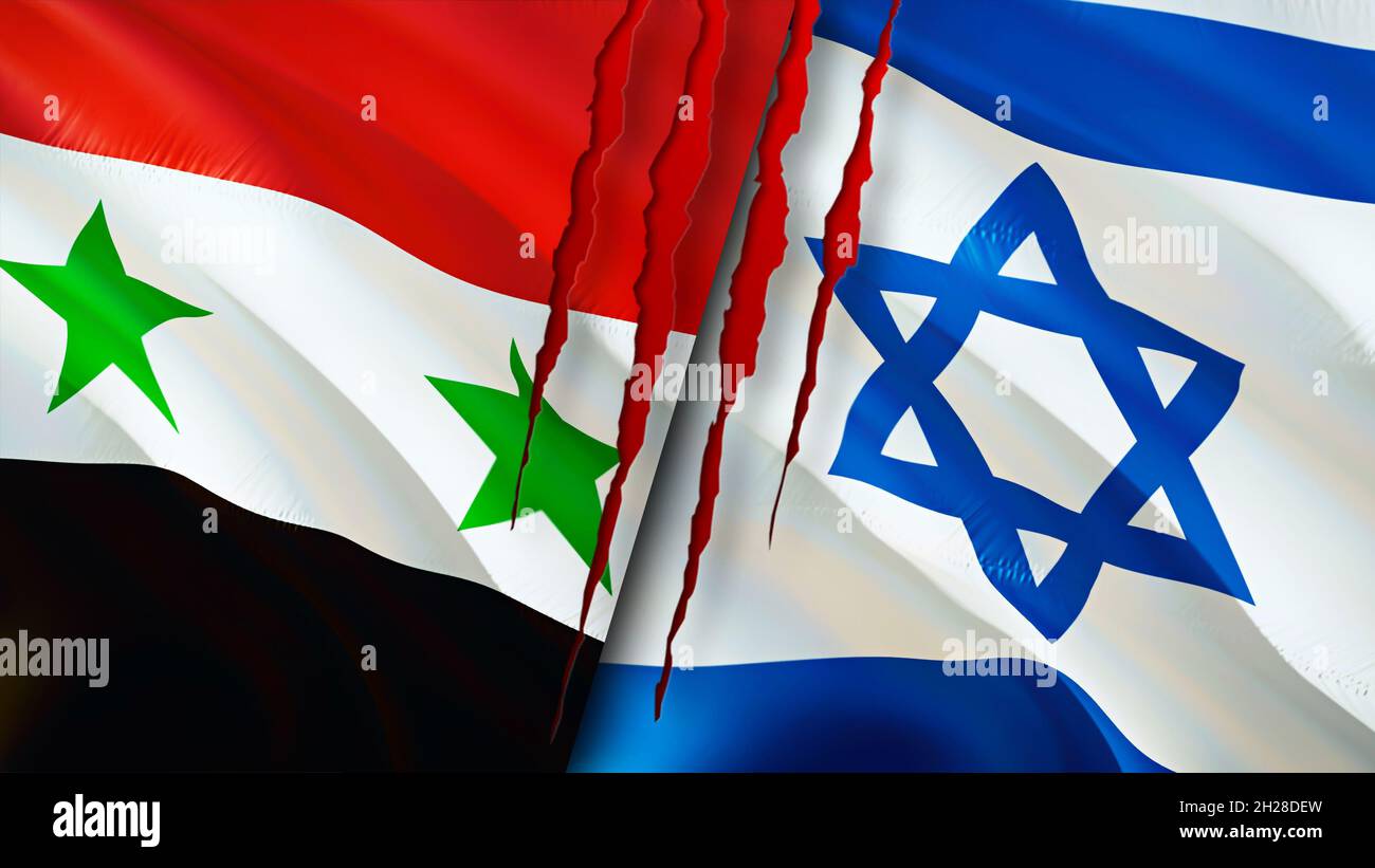 Syria and Israel flags with scar concept. Waving flag,3D rendering ...
