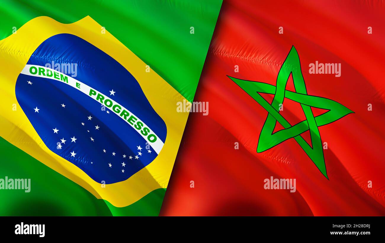 Brazil and Morocco flags. 3D Waving flag design. Brazil Morocco flag ...