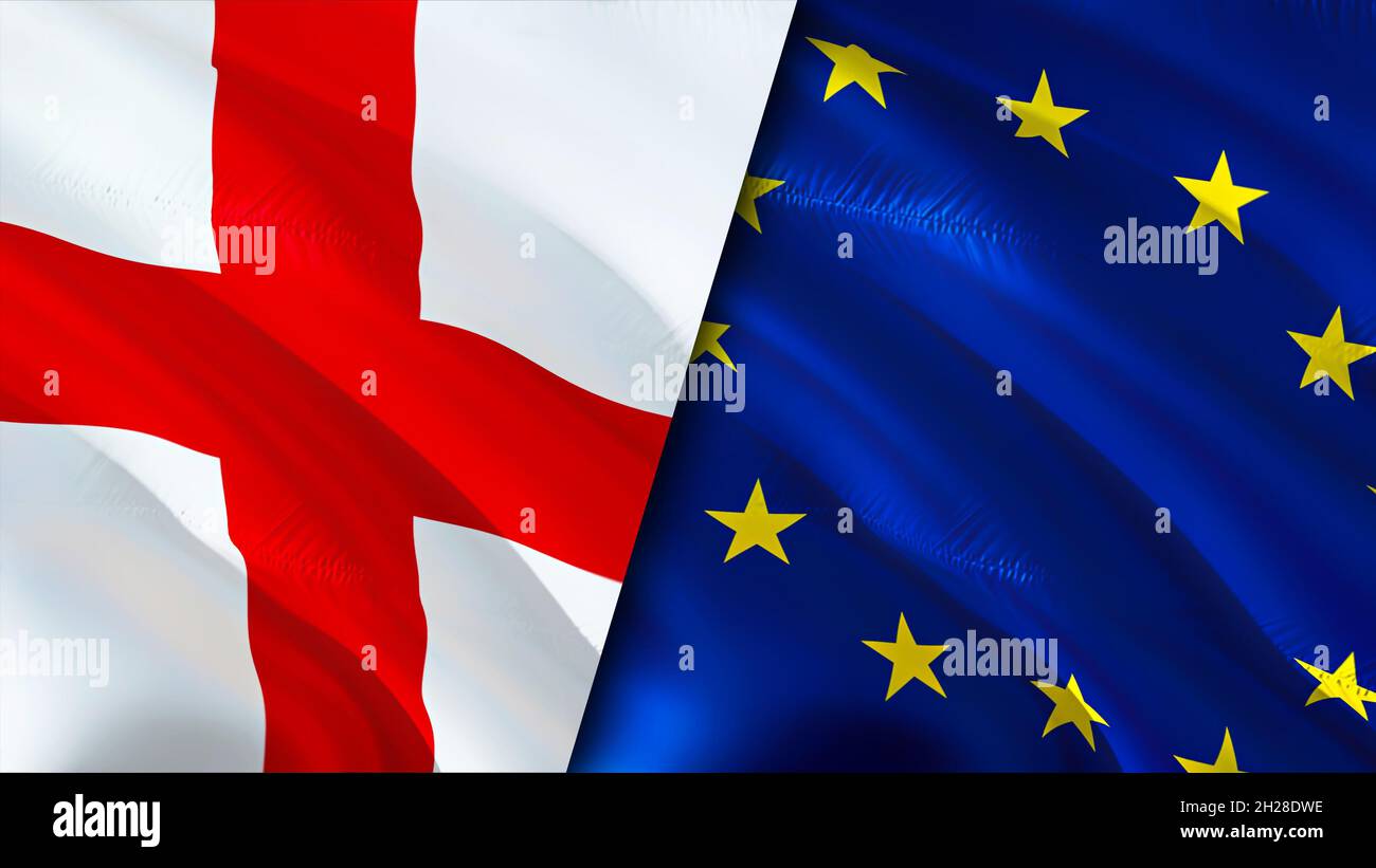 England and European Union flags. 3D Waving flag design. European Union ...