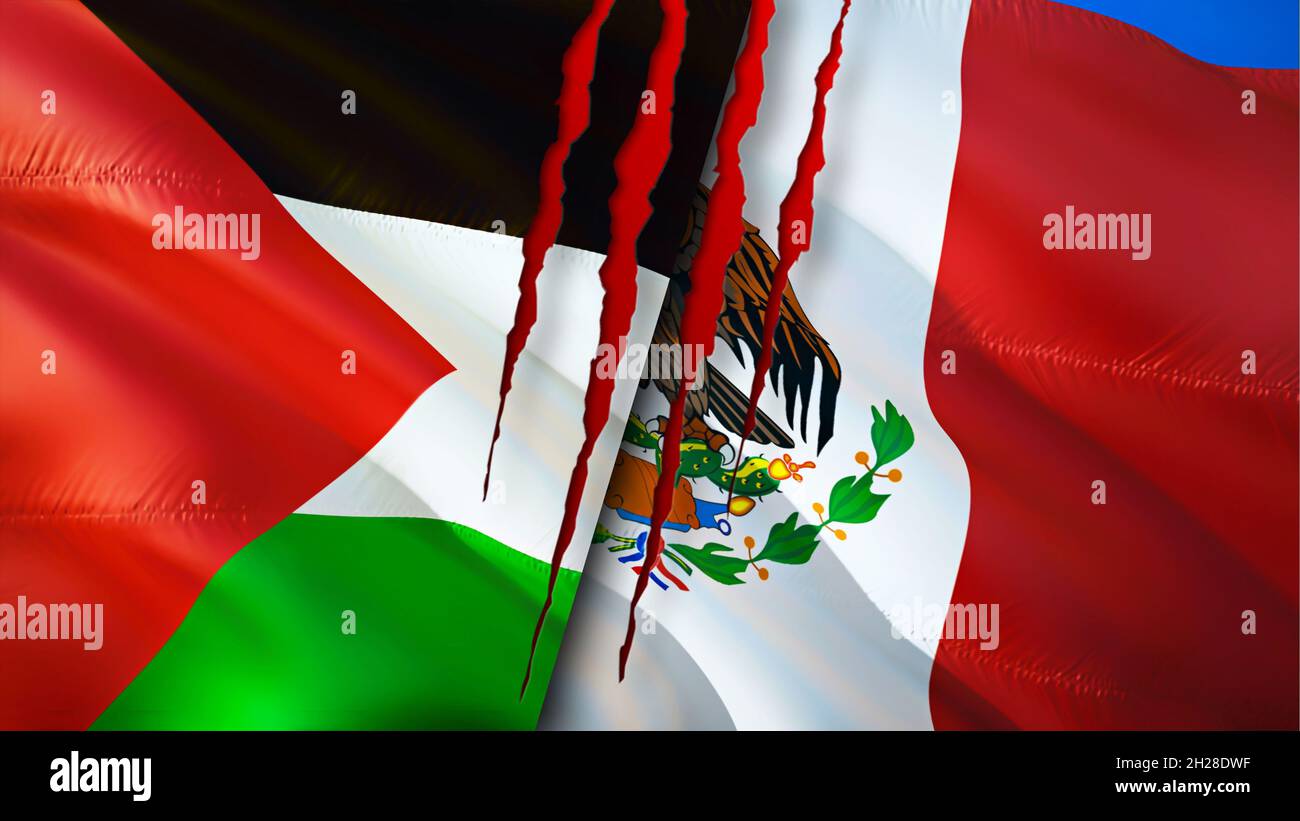 Palestine and Mexico flags with scar concept. Waving flag,3D rendering ...