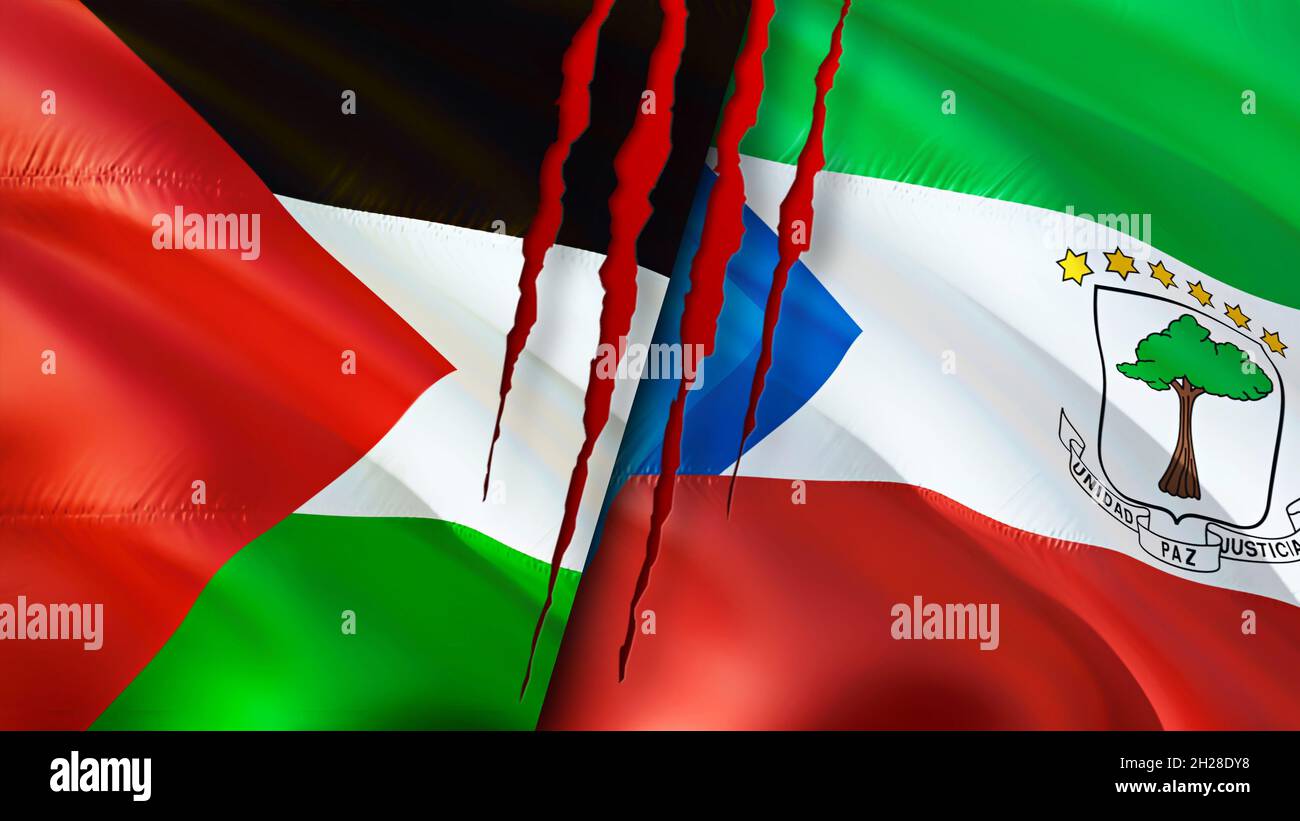 Palestine and Equatorial Guinea flags with scar concept. Waving flag,3D ...