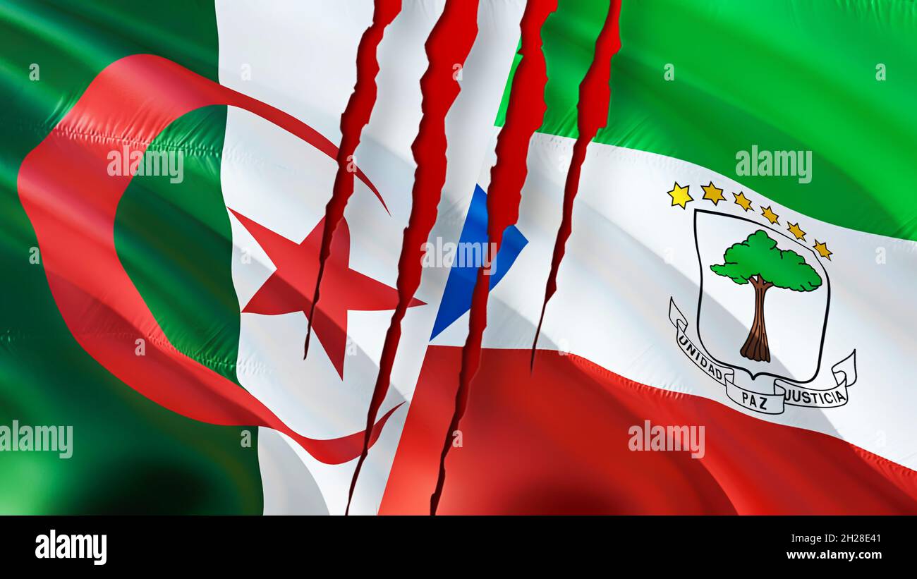 Algeria vs Equatorial Guinea flag with scar concept. Algeria and ...