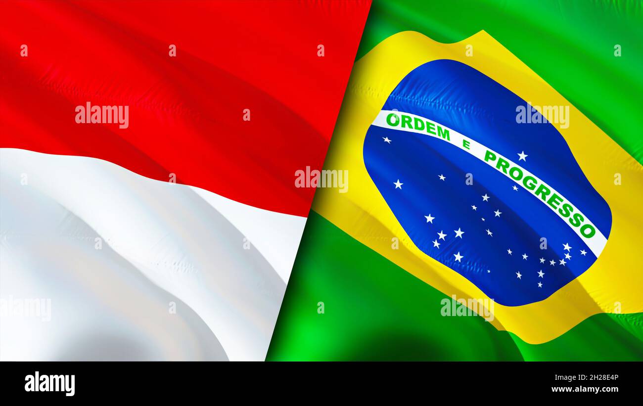 Monaco and Brazil flags. 3D Waving flag design. Brazil Monaco flag ...