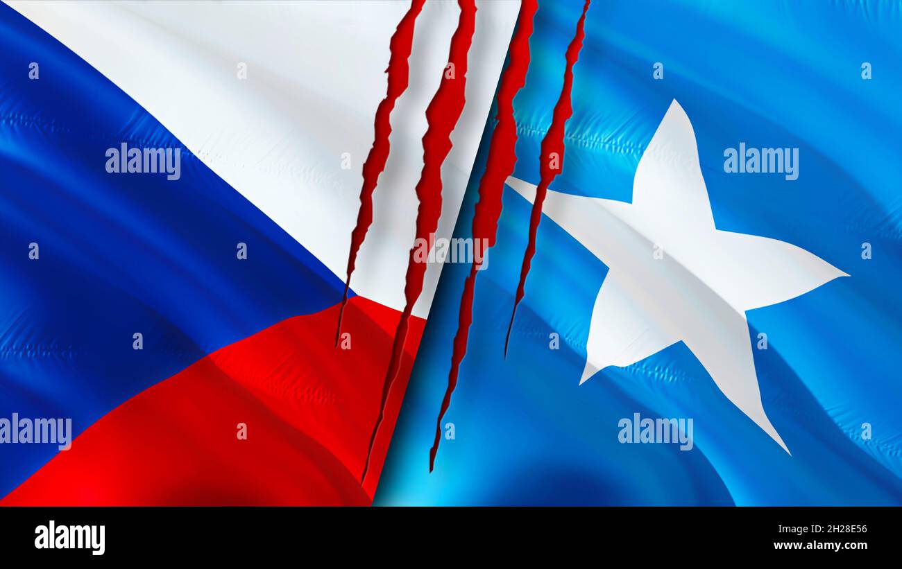 Czechia and Somalia flags with scar concept. Waving flag,3D rendering ...