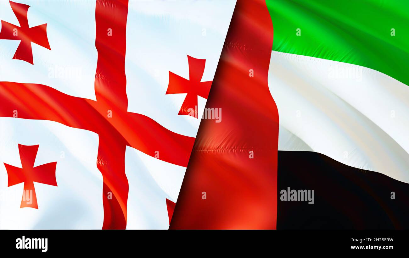 Georgia and United Arab Emirates flags. 3D Waving flag design. Georgia ...