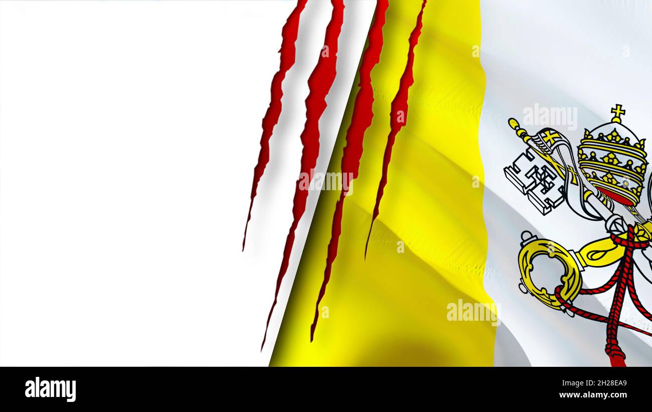 White half and Vatican flags with scar concept. Waving flag,3D ...