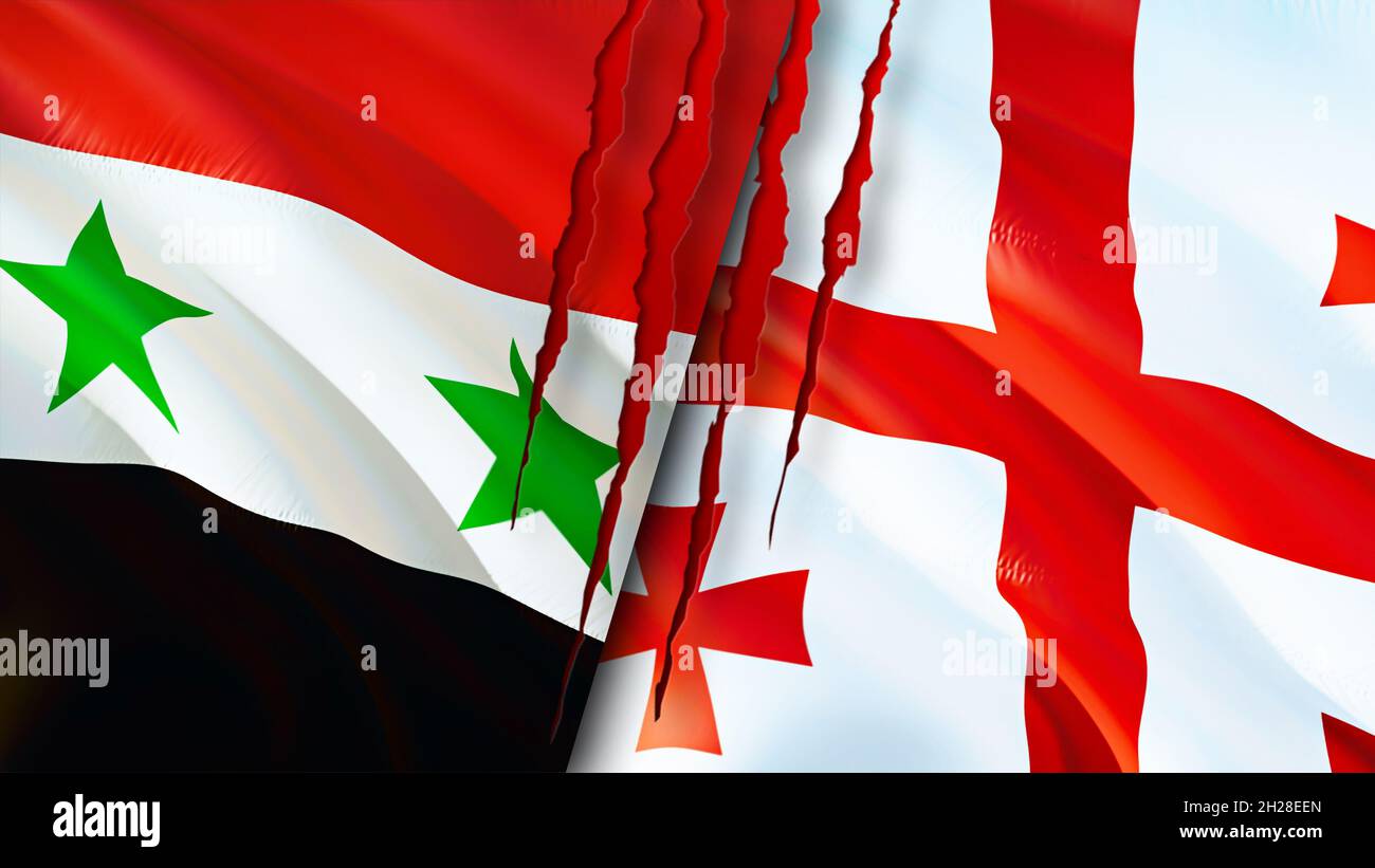 Syria and Georgia flags with scar concept. Waving flag,3D rendering ...
