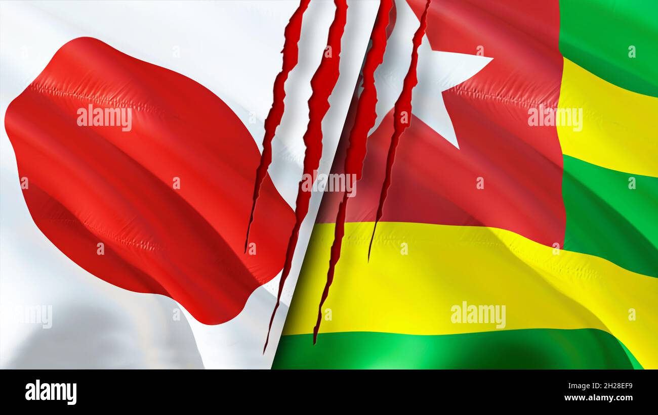 Japan and Togo flags with scar concept. Waving flag,3D rendering. Japan ...