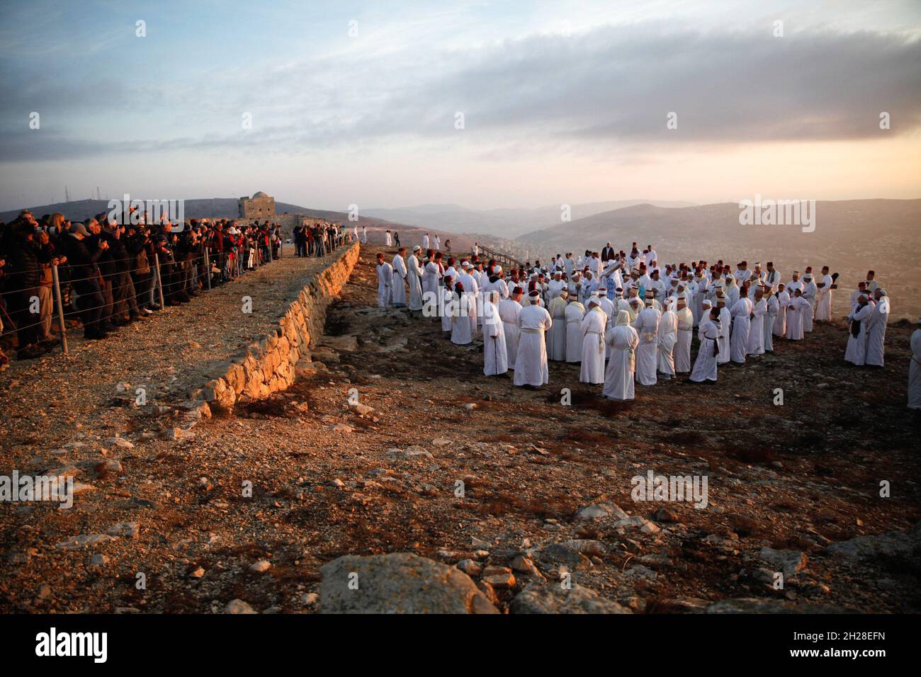 Members of the Samaritan community perform a circumambulation ceremony ...