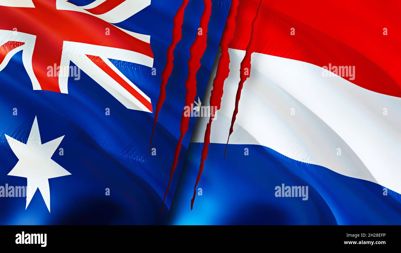 Australia and Netherlands flags with scar concept. Waving flag 3D ...