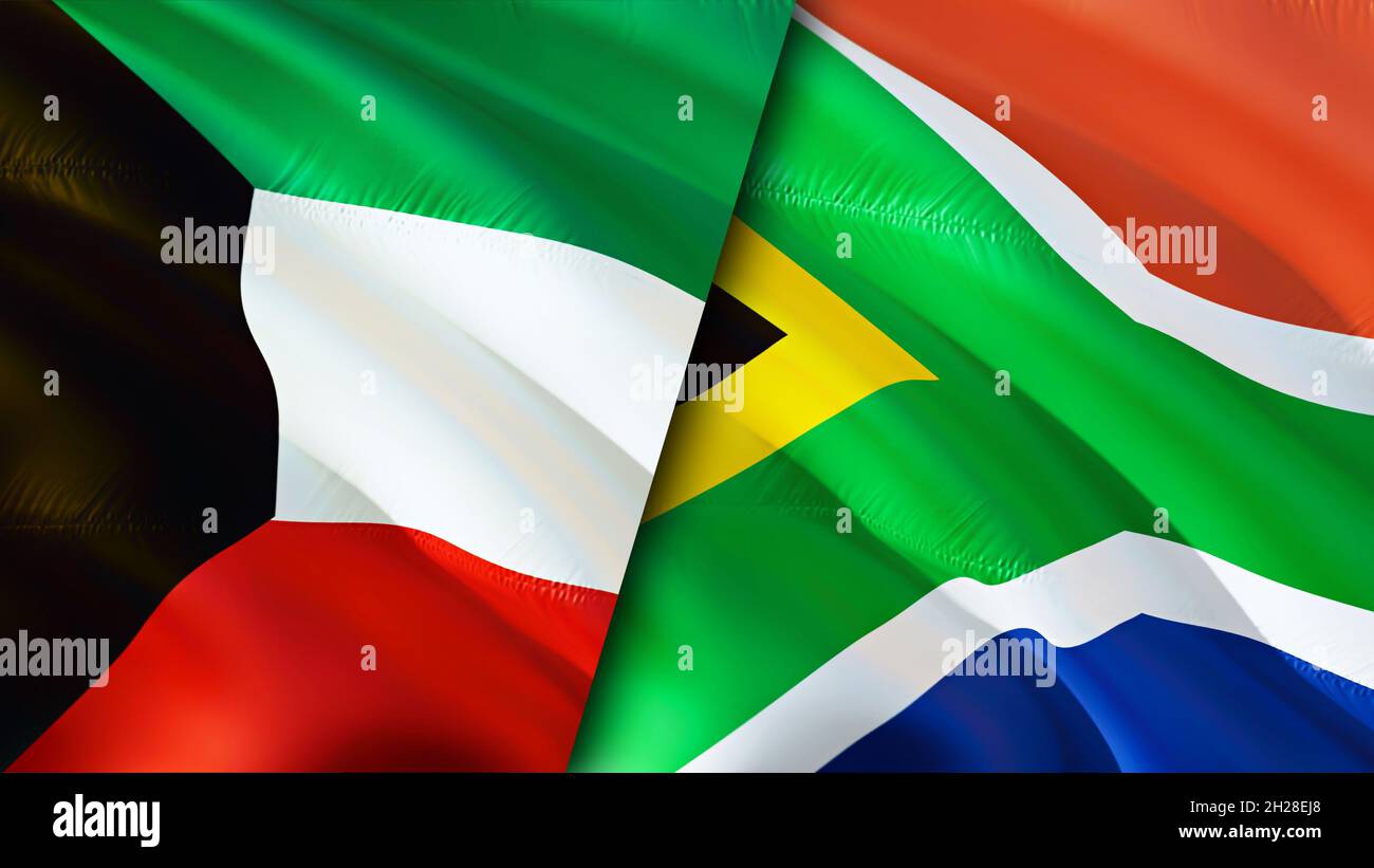 Kuwait and South Africa flags. 3D Waving flag design. South Africa ...