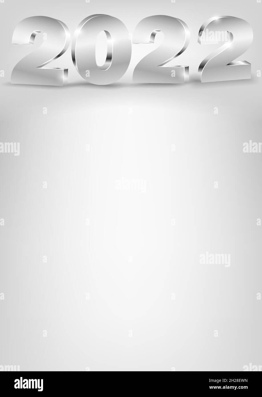 New Year 2022 banner or card template with 3D numbers. vector metal ...