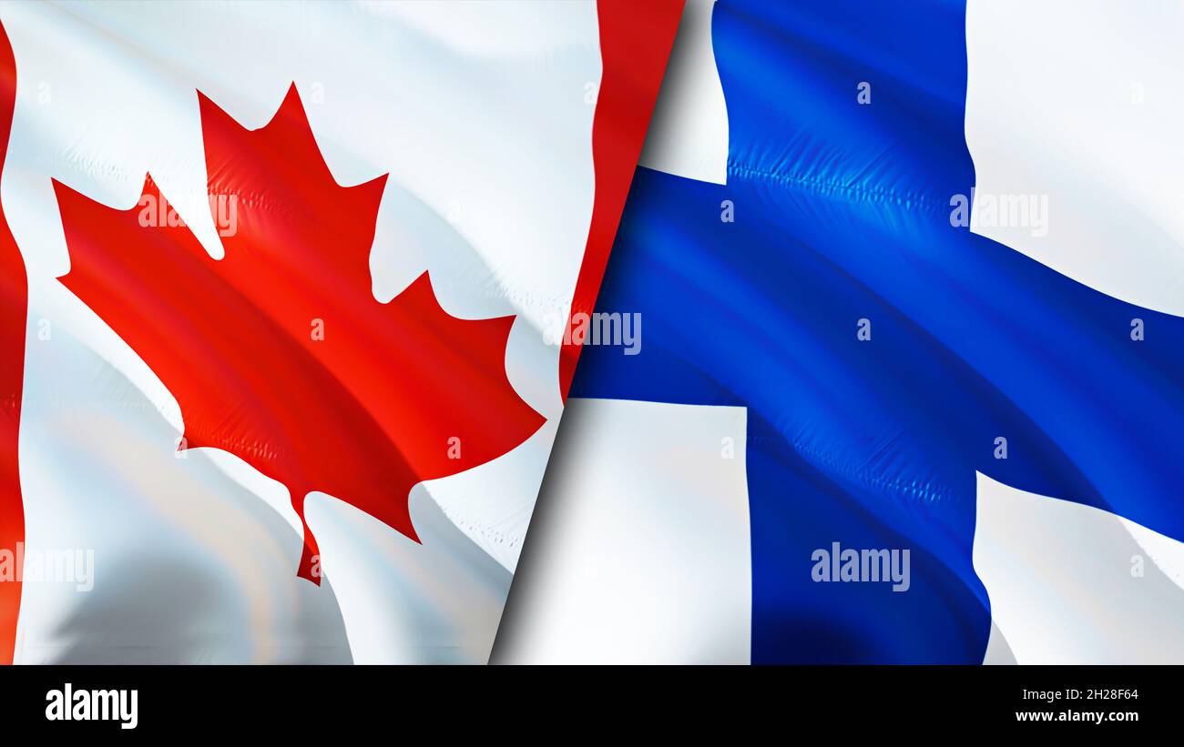 Canada and Finland flags. 3D Waving flag design. Canada Finland flag ...
