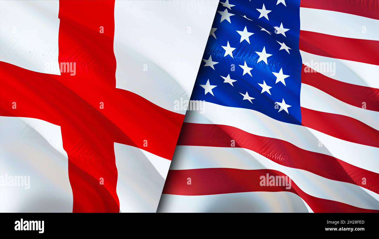 England and USA flags. 3D Waving flag design. USA England flag, picture ...